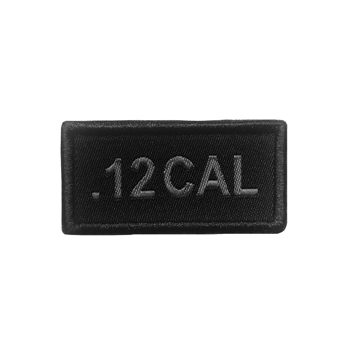 Embroidered grey .12 gauge patch on black fabric - A10 Equipment