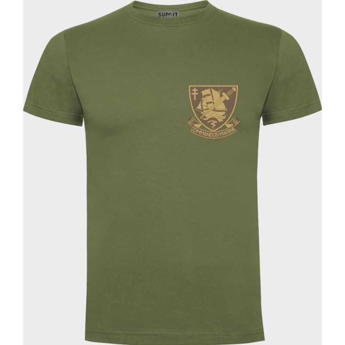 Khaki t-shirt with Marine Commandos logo on the chest - Army Design