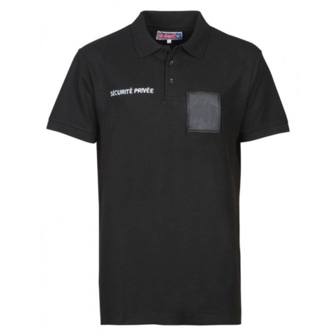 Polo en coton Sécurité Noir avec grande fenêtre matricule - CityGuard