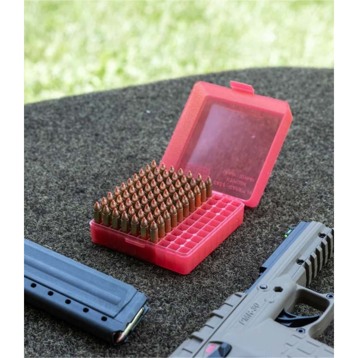 Ammunition Box 100 Cartridges with Lid for .22 LR, Red - MTM Case-Gard