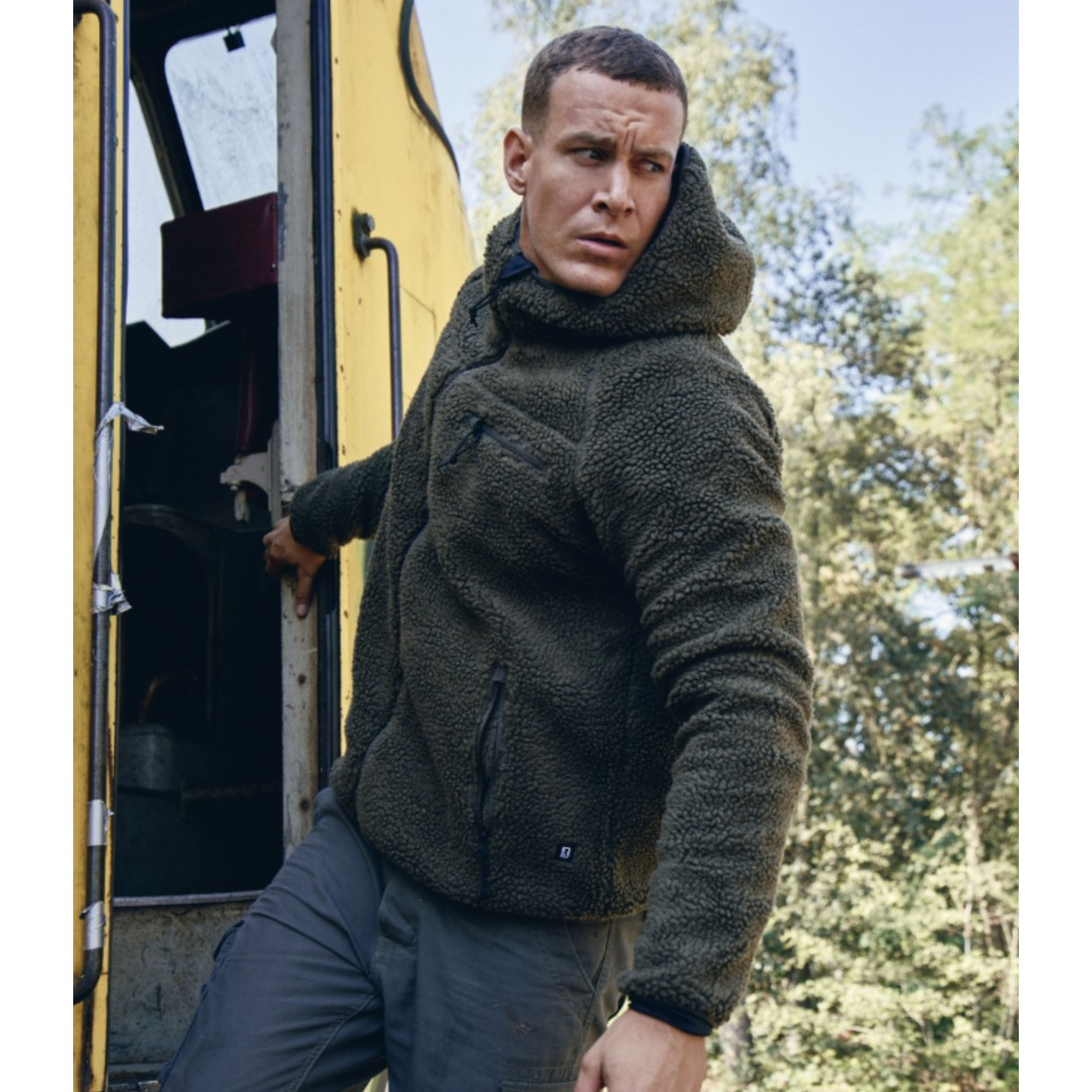 Casaco polar com capuz e fecho-éclair verde-azeitona - Brandit