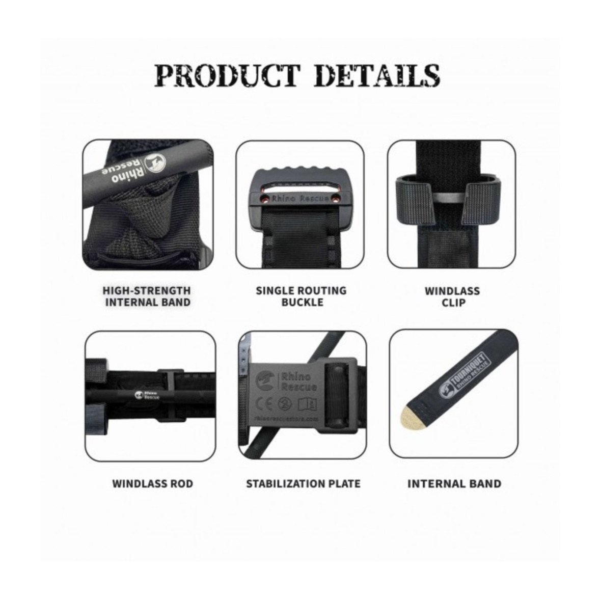 Garrot tourniquet avec bâillon en aluminium noir - Rhino Rescue