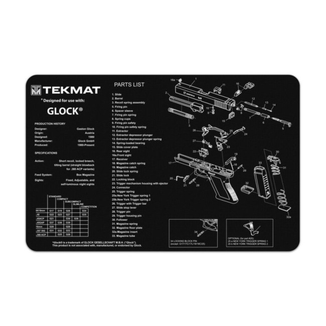 GLOCK 17 PISTOL DISASSEMBLY MAT - 3D VIEW - 27.9X43CM